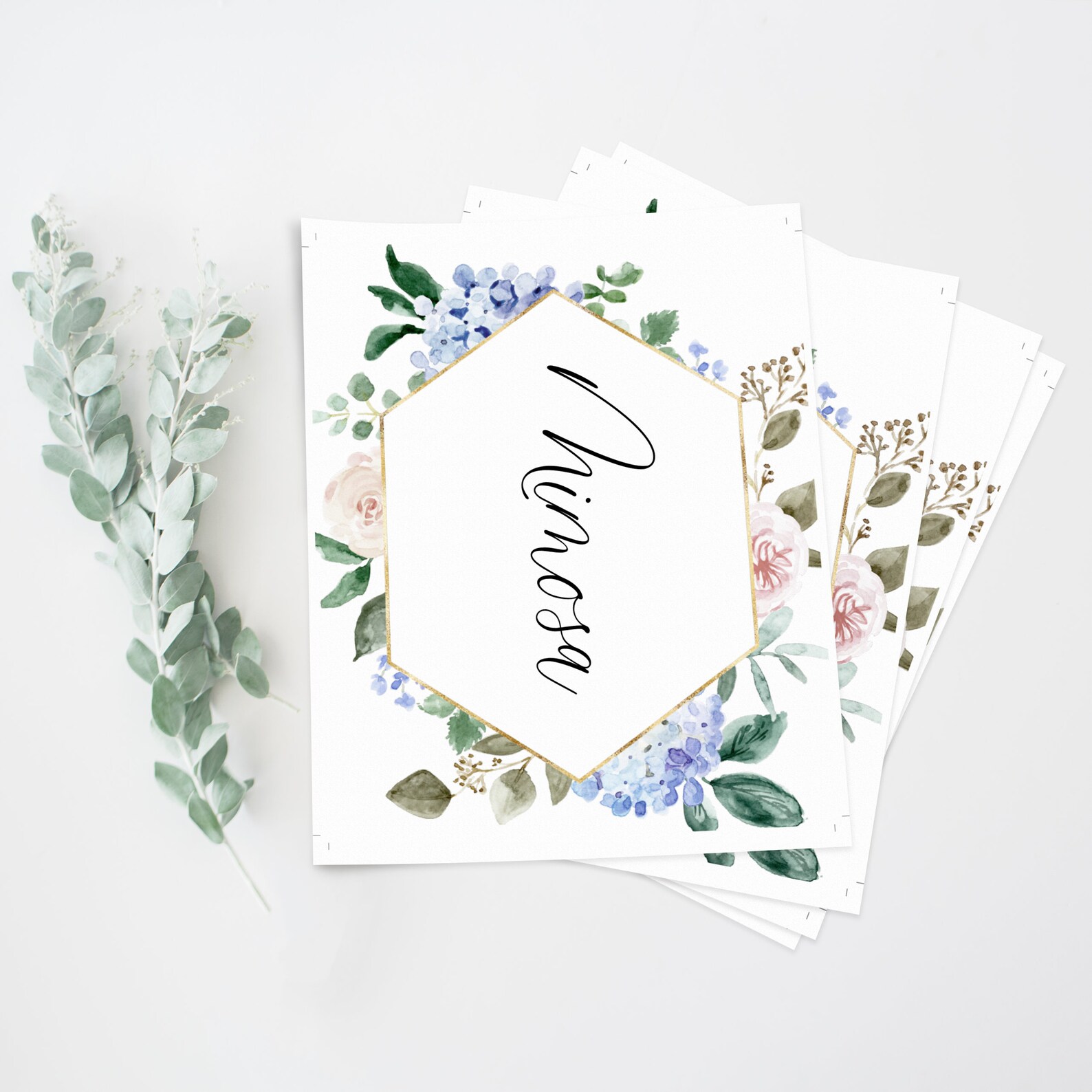 Blue Floral Reserved Sign Printable Watercolor Hydrangeas & | Etsy