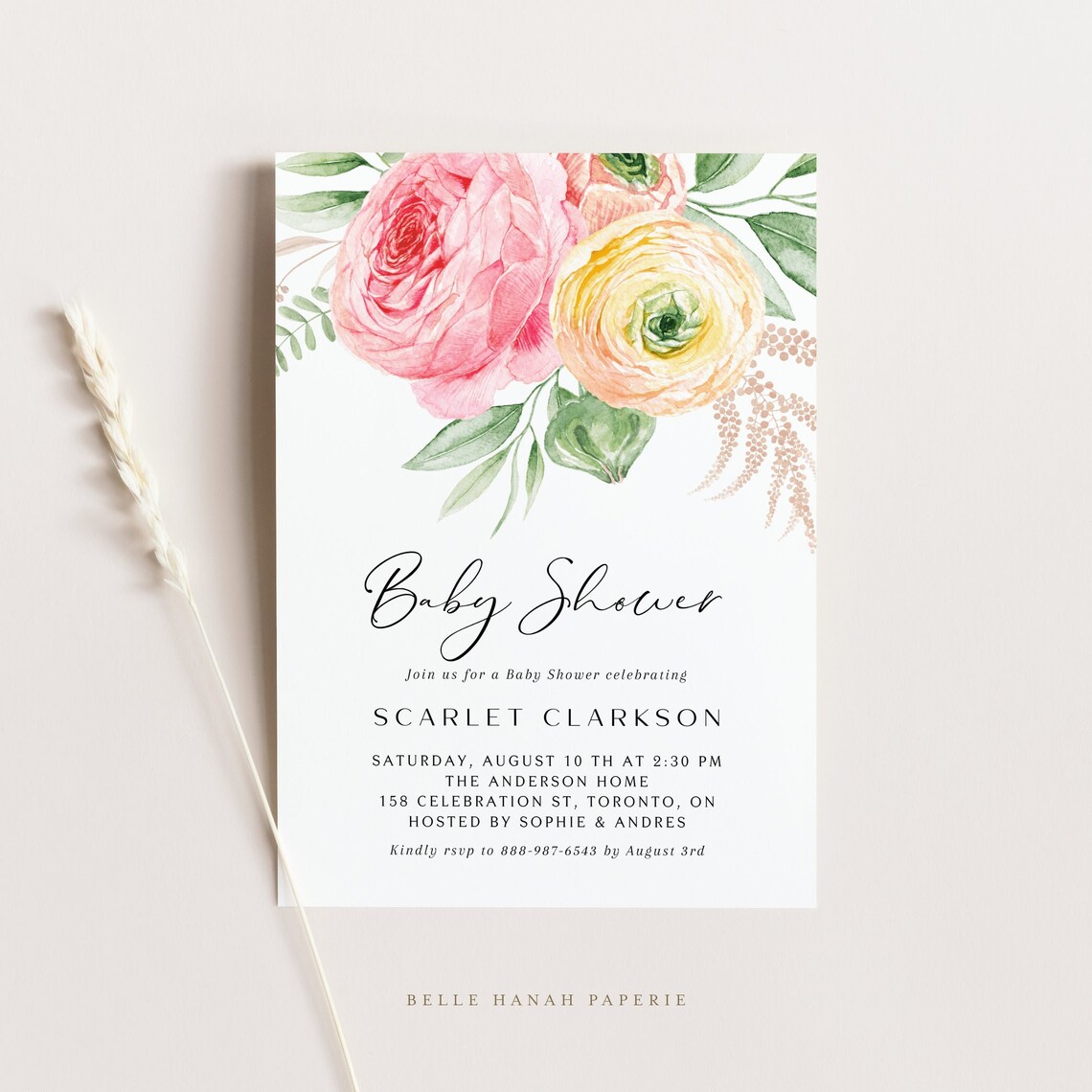 Printable Ranunculus Baby Shower Invitation Template - Etsy