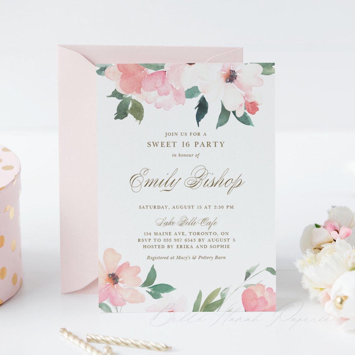Printable Pink Floral Birthday Party Invitation Template - DIY Light ...