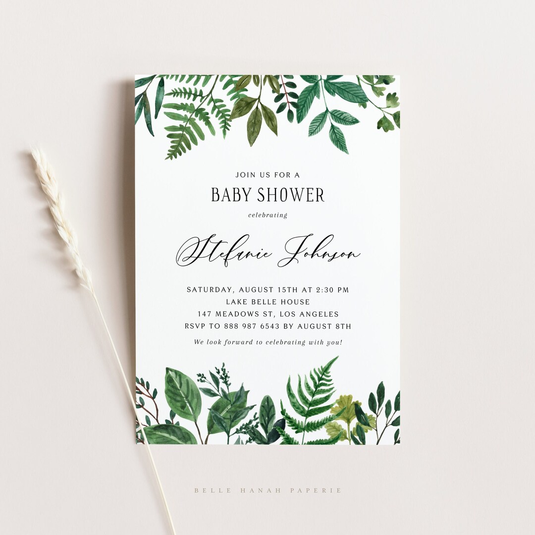 Printable Greenery Baby Shower Invitation Template - DIY Watercolor ...