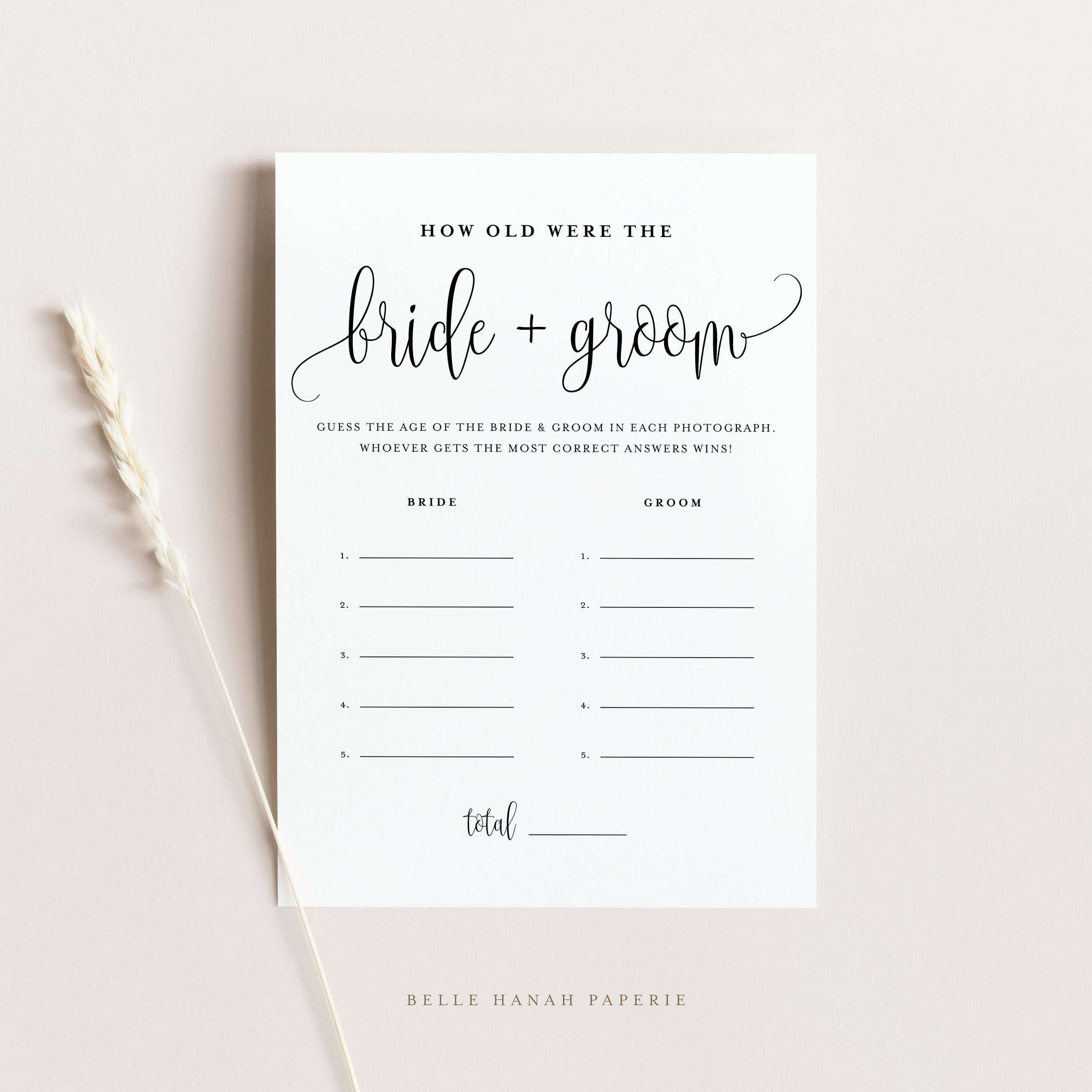 Printable How Old Were the Bride and Groom Card - Sophie Guess the Age ...