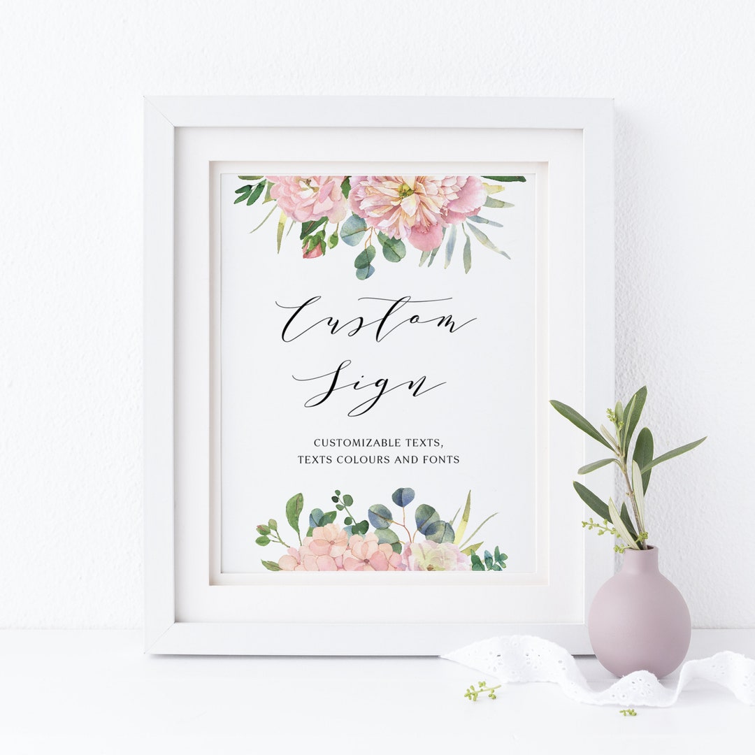 Printable Blush Floral Custom Wedding Sign Template - 8x10 Watercolor ...