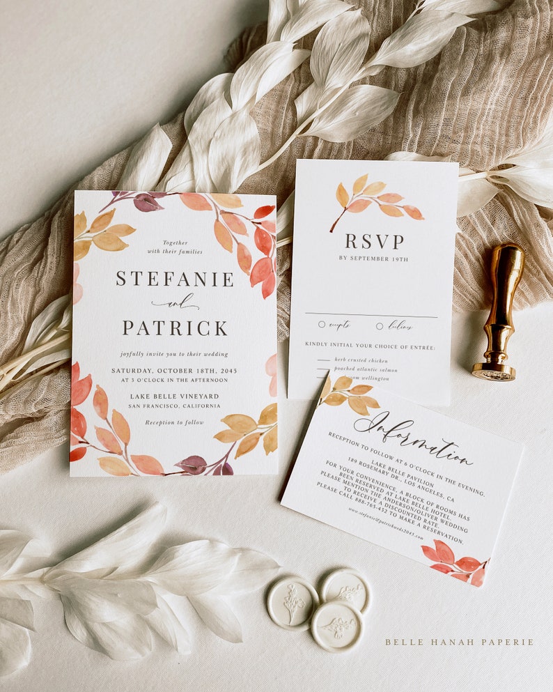 Printable Fall Wedding Invitation Set Template DIY - Etsy