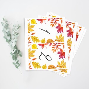 Rustic Fall Table Numbers 1 to 20 - Printable Watercolor Falling Leaves ...