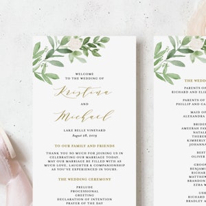 Printable Greenery Wedding Programs Template - 4x9 Watercolor Greenery ...