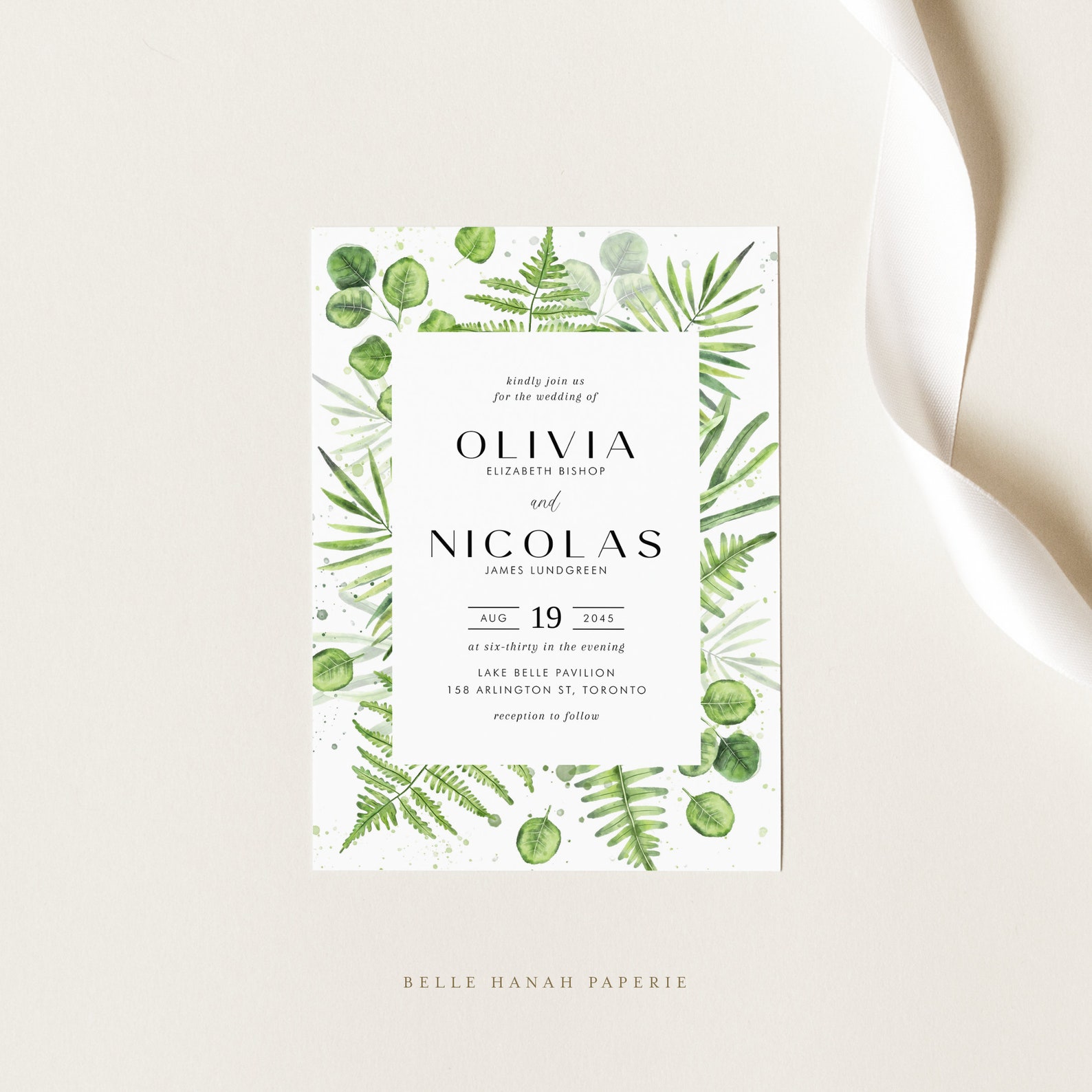 Printable Greenery Wedding Invitation Set Template - Watercolor Ferns ...