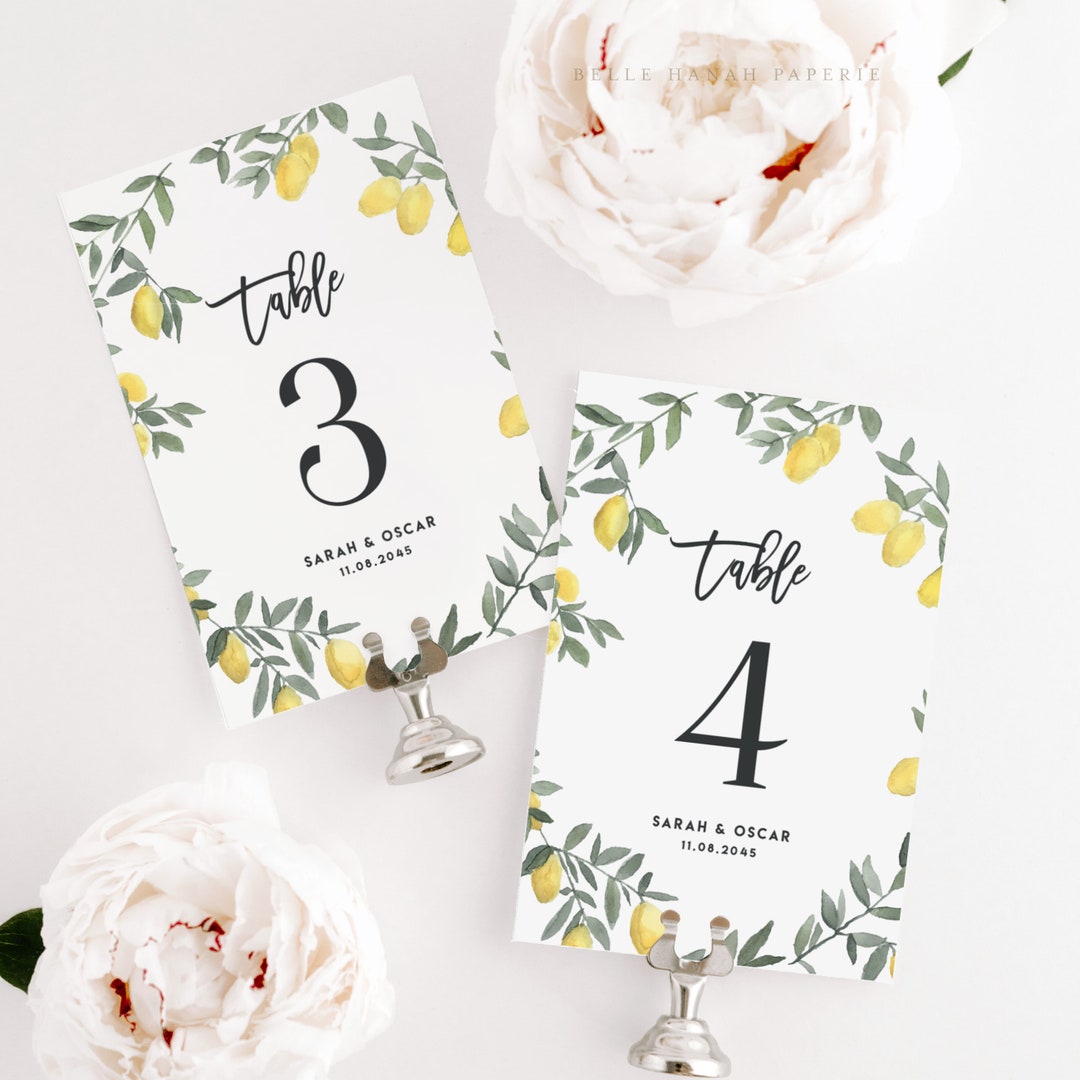 Printable Boho Lemon Wreath Table Number Cards Template - 4x6 DIY ...