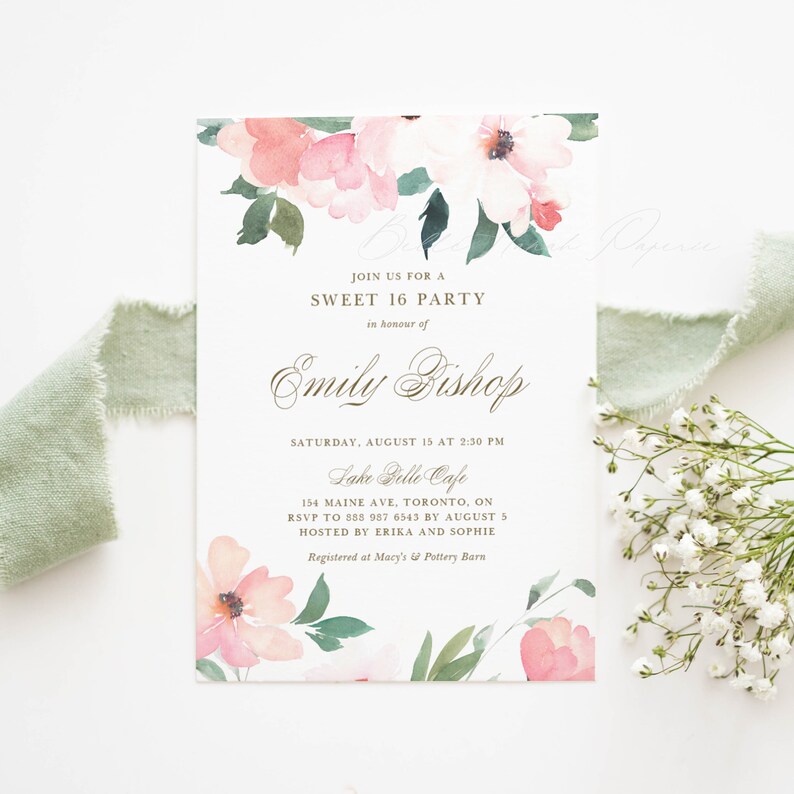 Printable Pink Floral Birthday Party Invitation Template DIY | Etsy
