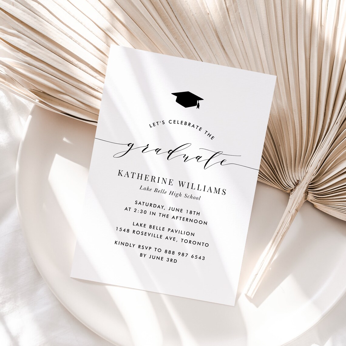 Printable Minimalist Graduation Party Invitation Template - DIY ...