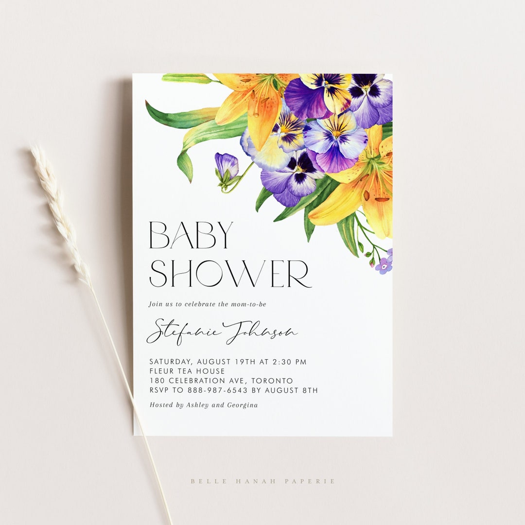 Printable Lily Baby Shower Invitation Template - Watercolor Yellow Lily ...