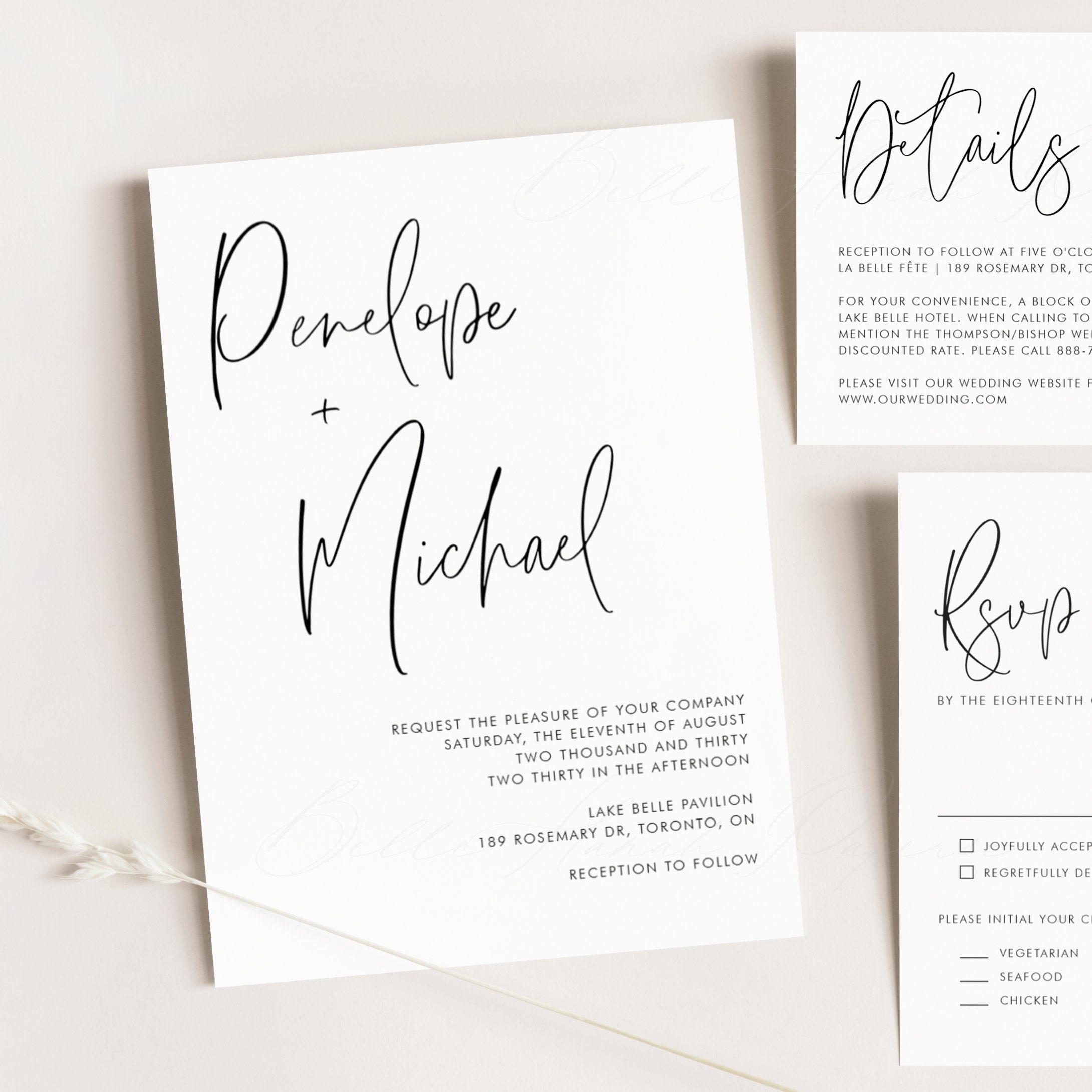 Printable Minimalist Wedding Invitation Set Templates - DIY Penelope ...