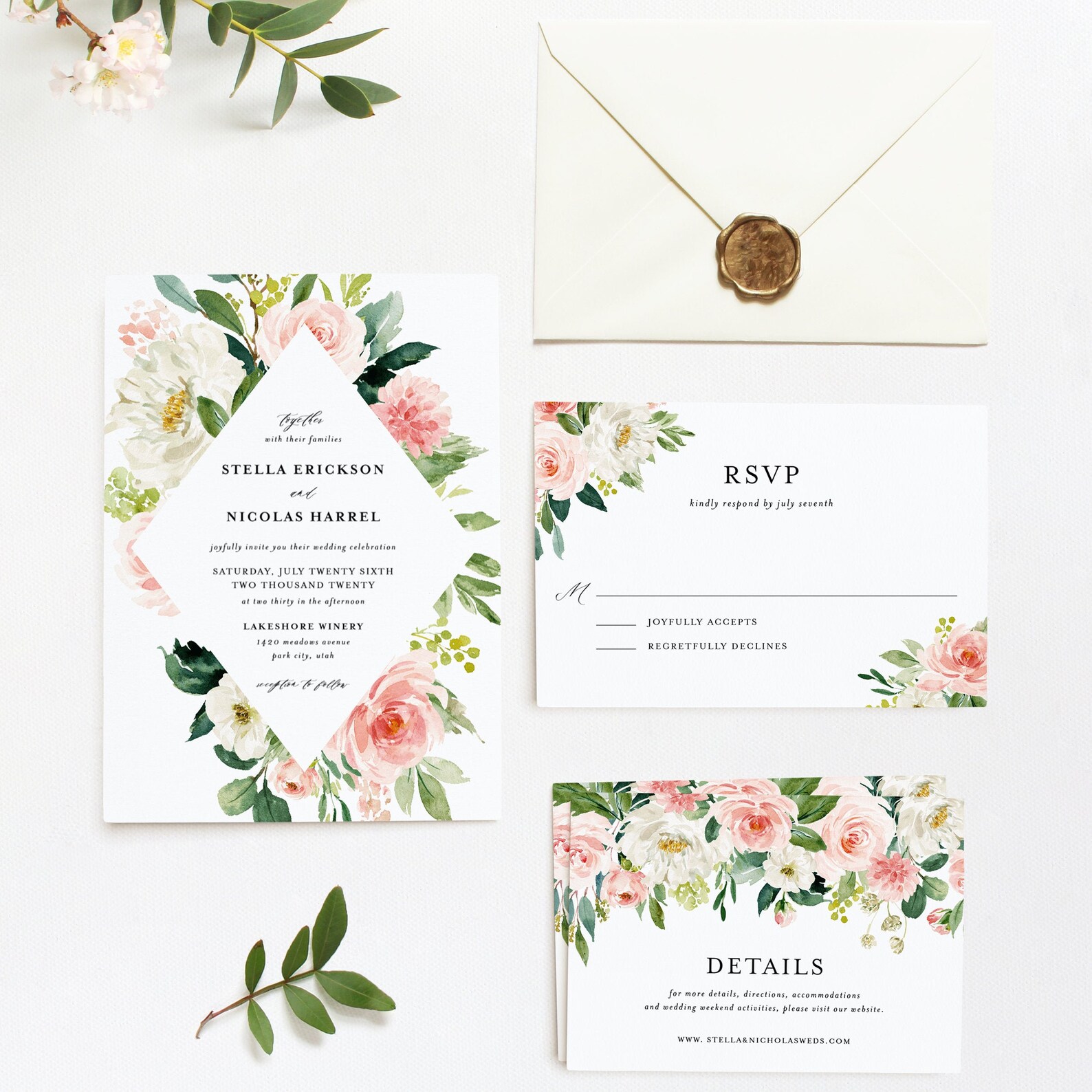 Printable Floral Wedding Invitation Set Template DIY - Etsy