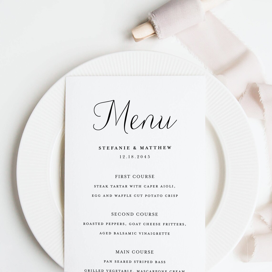 Printable Script Menu Card Template 4x9 Elegant Carolyne - Etsy