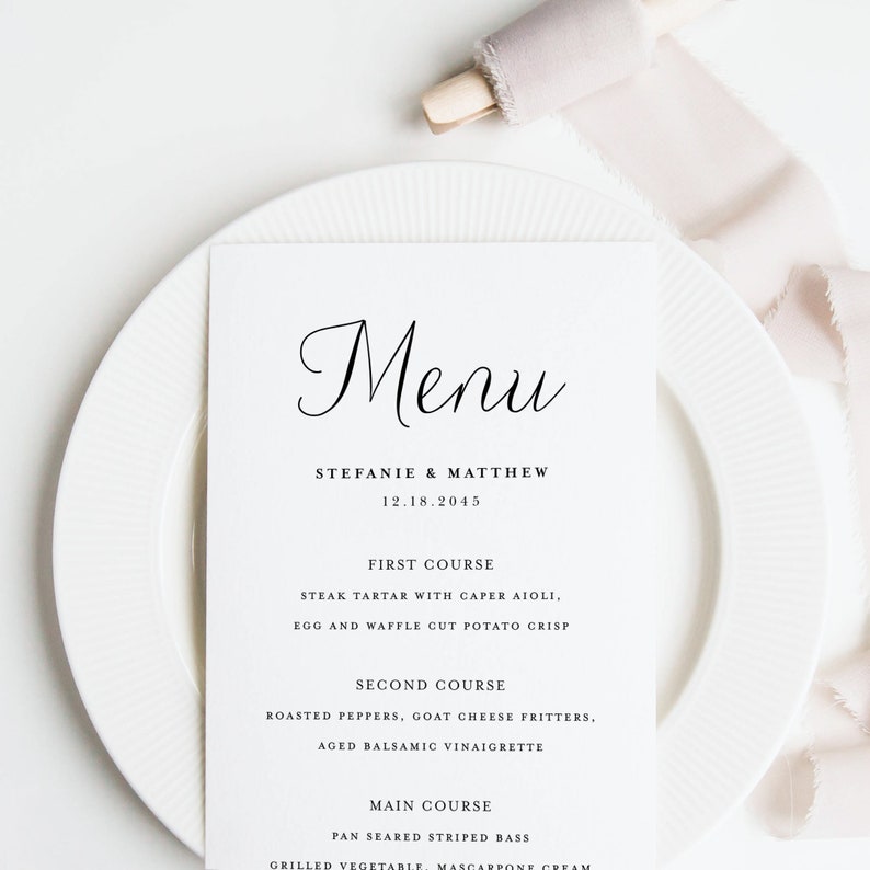Printable Script Menu Card Template 4x9 Elegant Carolyne - Etsy