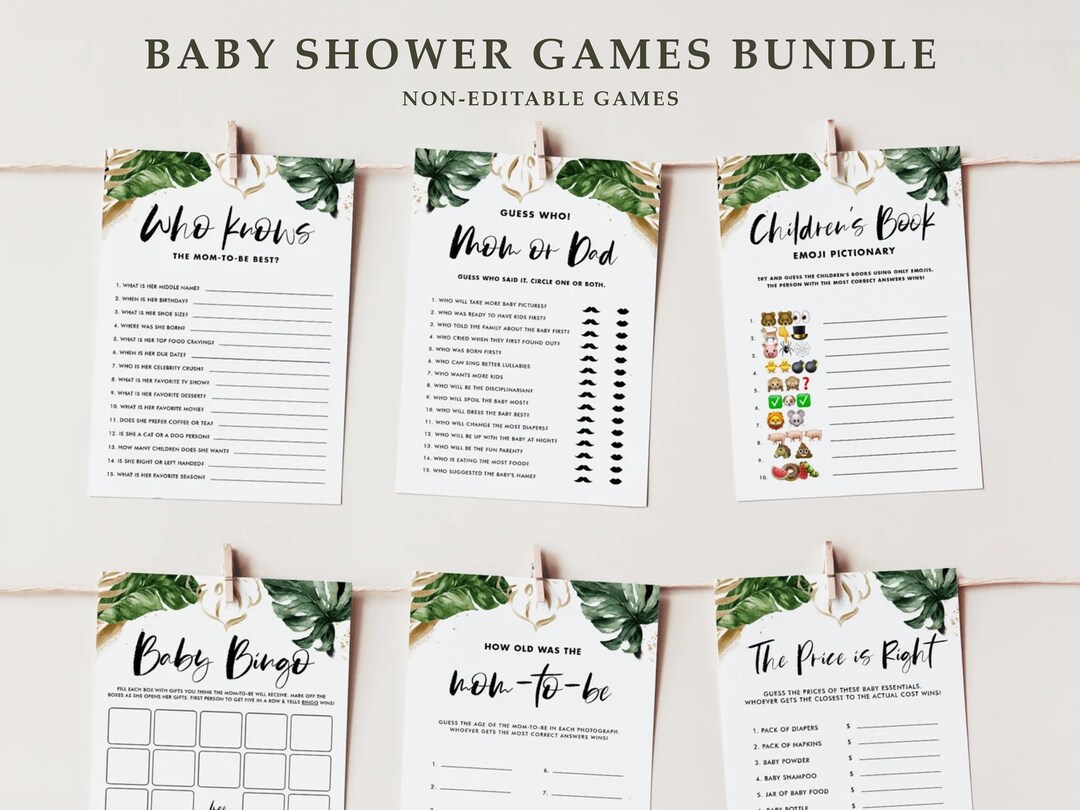 Rustic Tropical Baby Shower Games Bundle - Printable 5x7 Tropical ...