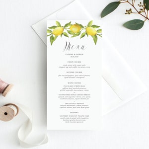 Printable Lemon Wedding Menu Card Template DIY 4x8 - Etsy