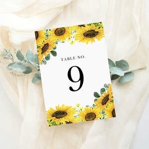 Sunflowers Table Numbers 1 to 20 - Printable Watercolor Sunflowers and ...