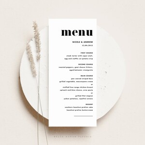 Printable Black and White Menu Card Template - 4x9 Retro Bold ...