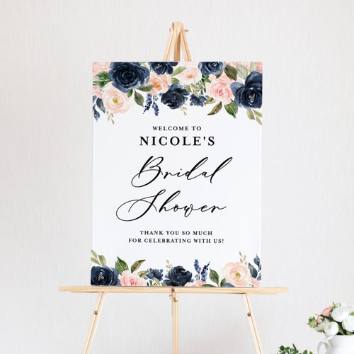 Navy and Blush Wedding Welcome Sign Template Blue and Pink | Etsy