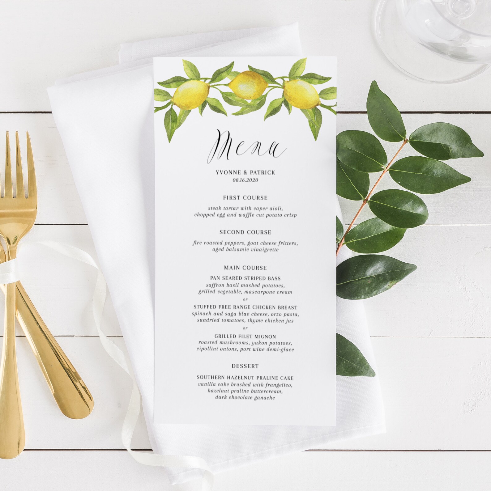 Printable Lemon Wedding Menu Card Template DIY 4x8 - Etsy