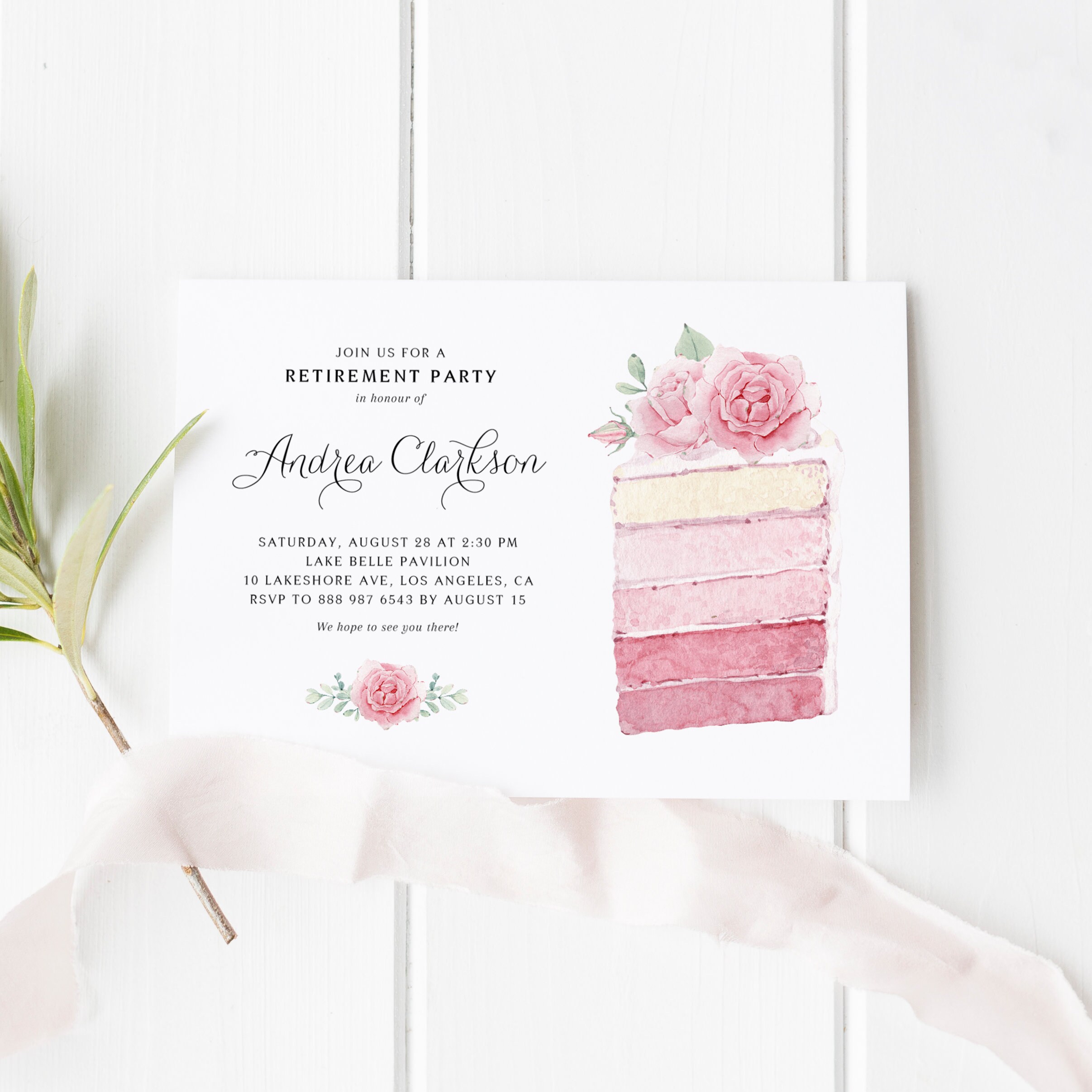 Pink Retirement Party Invitation Template Watercolor Pink - Etsy
