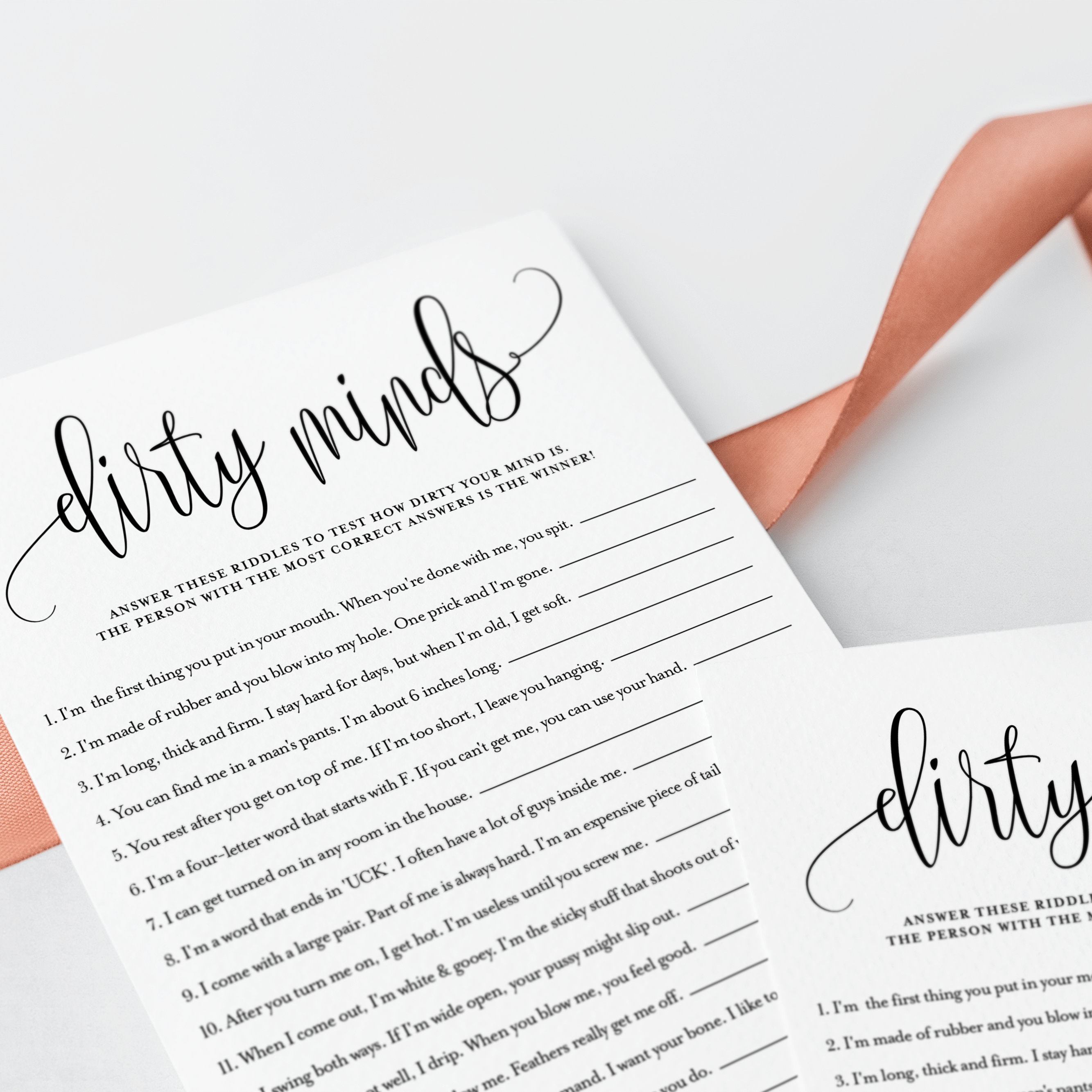 Script Dirty Minds Game Card - Dirty Riddles Bachelorette Party Game ...
