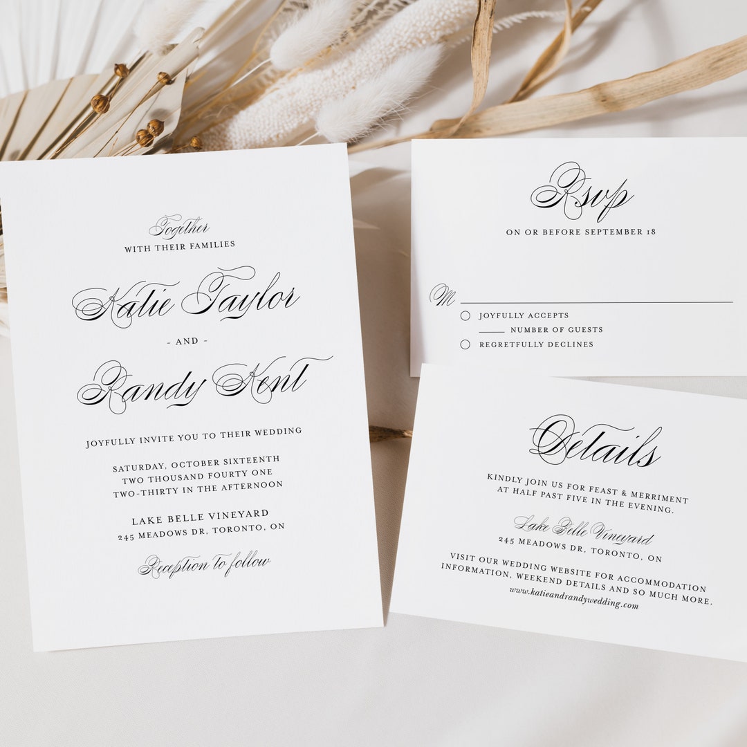 Elegant Script Wedding Invitation Set Template - Printable Katie Script ...