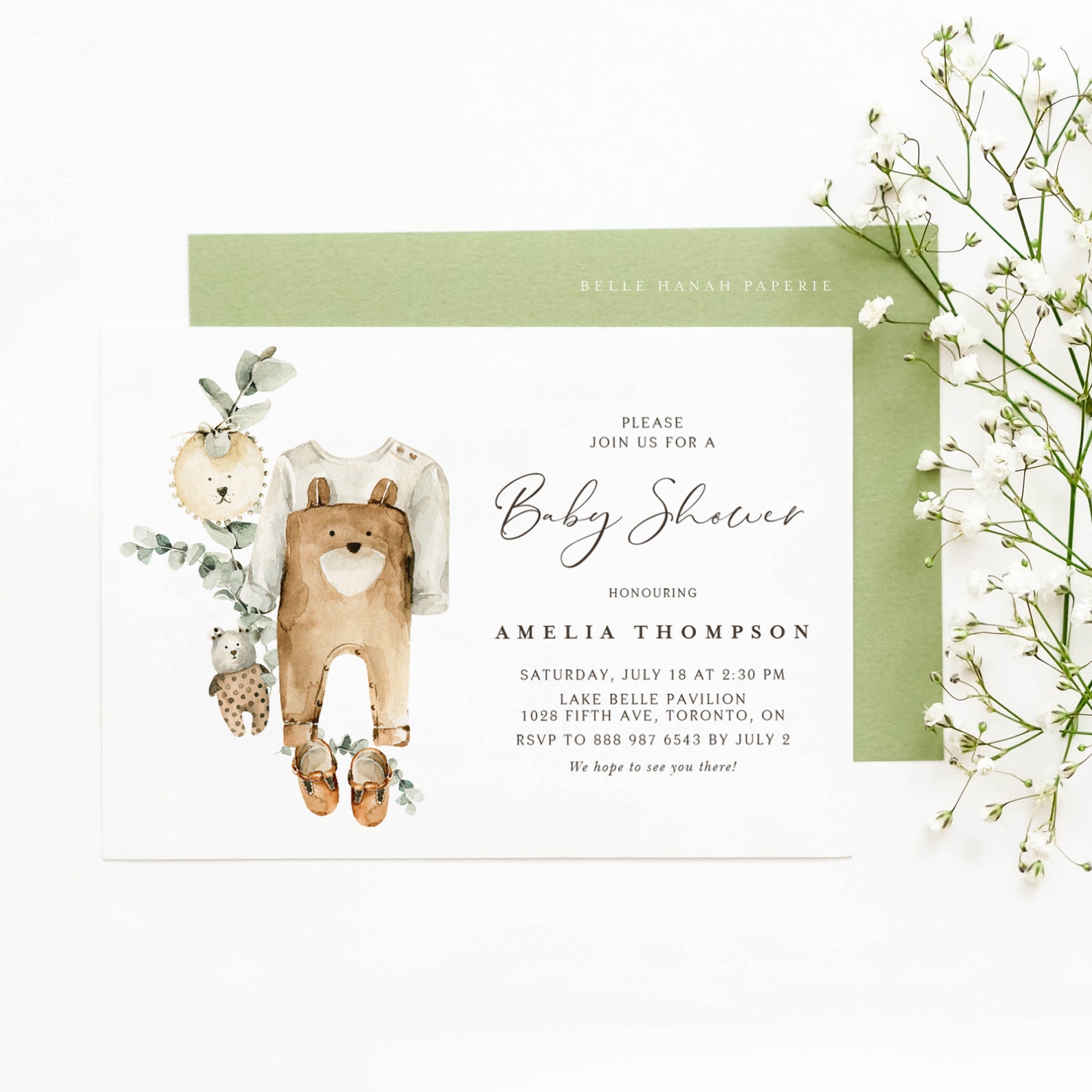 Printable Boho Baby Shower Invitation Template - DIY Watercolor Bear ...