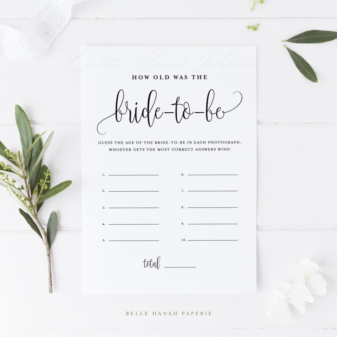 Printable How Old Was the Bride-to-be Game - Sophie Script Bride Photo ...