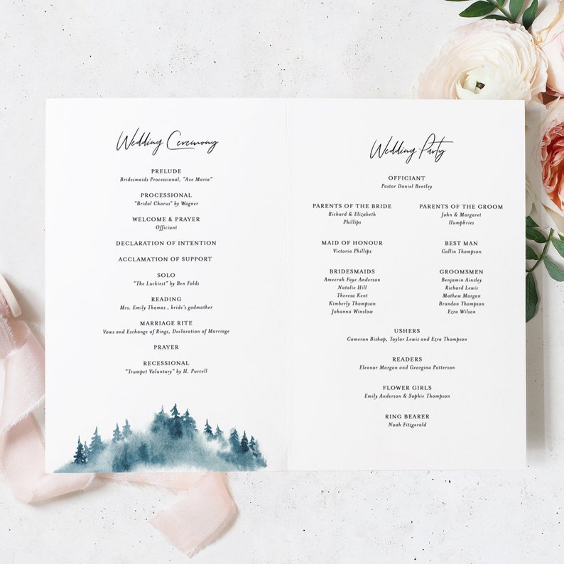 Winter Wonderland Wedding Program Booklet Template Printable | Etsy