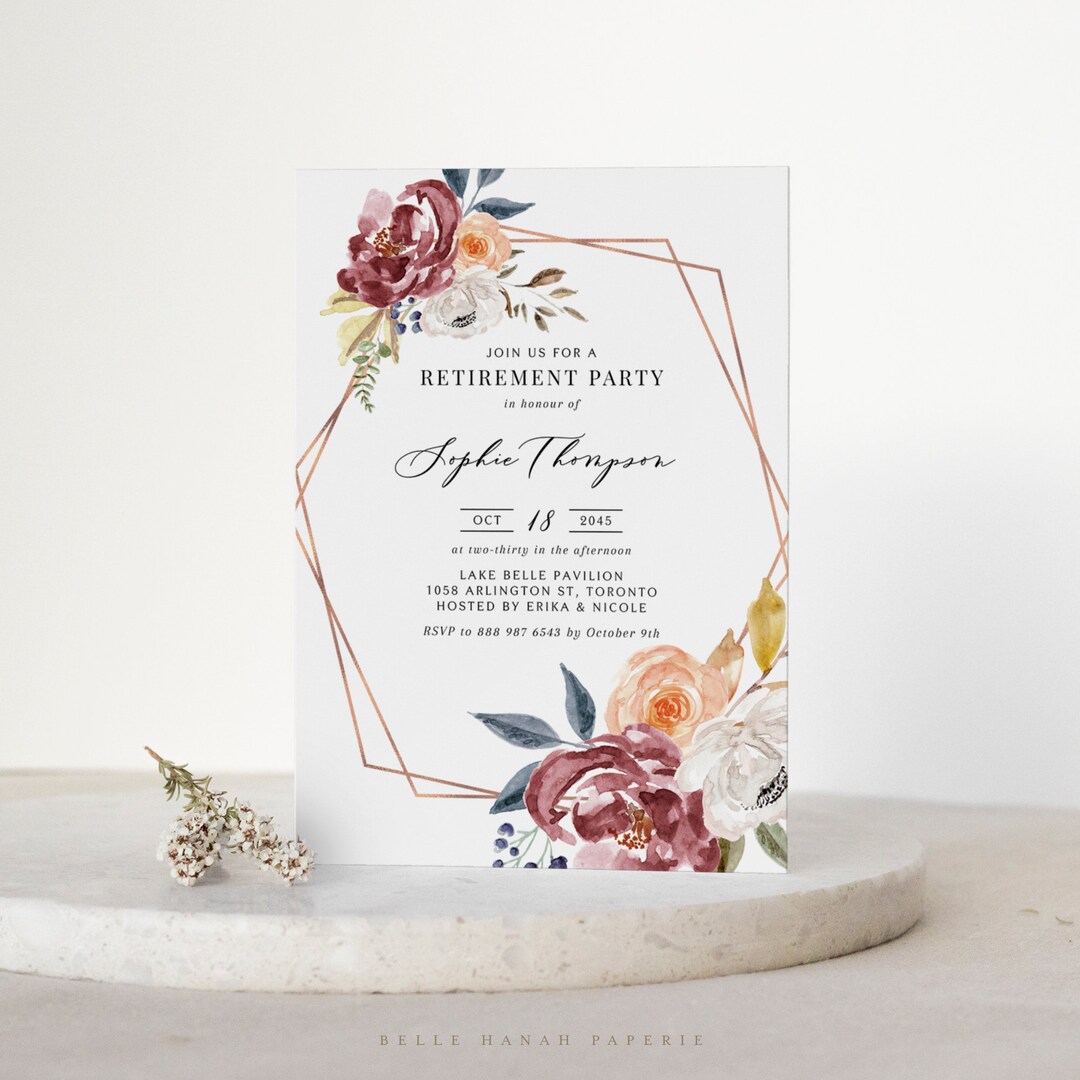 Printable Fall Floral Retirement Party Invitation Template - Editable ...