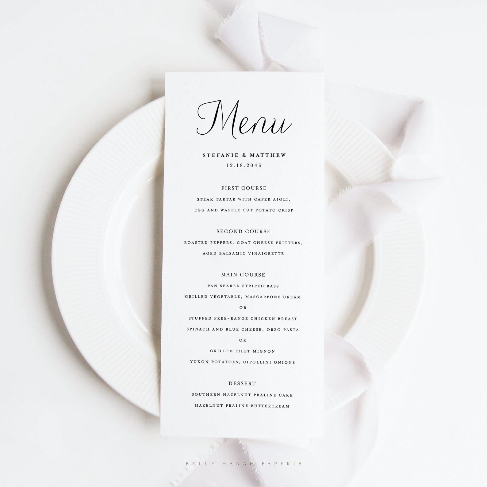 Printable Script Menu Card Template 4x9 Elegant Carolyne - Etsy