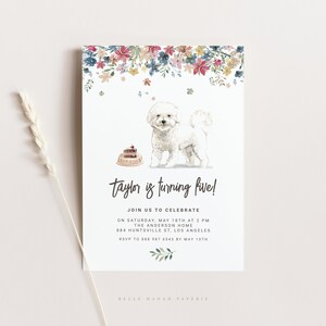 Printable Bichon Frise Birthday Invitation Template - DIY Watercolor ...