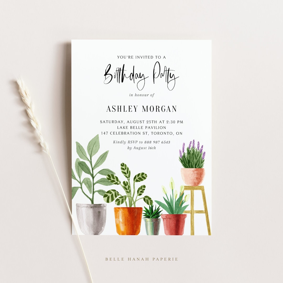 Printable Potted Plants Birthday Party Invitation Template - DIY ...