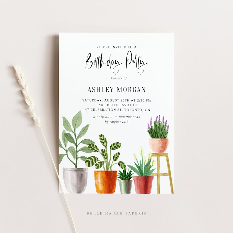 Printable Potted Plants Birthday Party Invitation Template - DIY ...