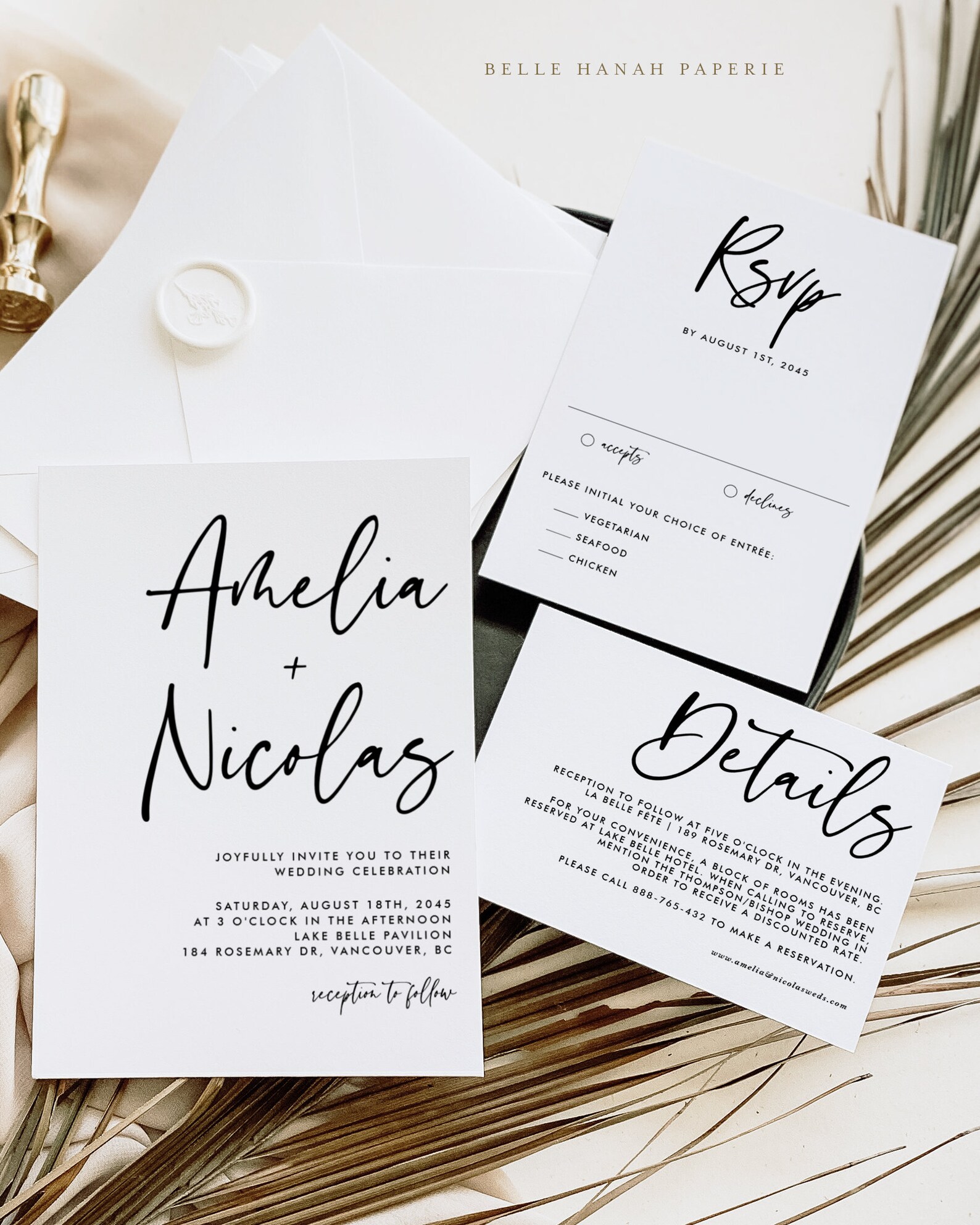 Printable Handwritten Wedding Invitation Set Templates - DIY Cursive ...
