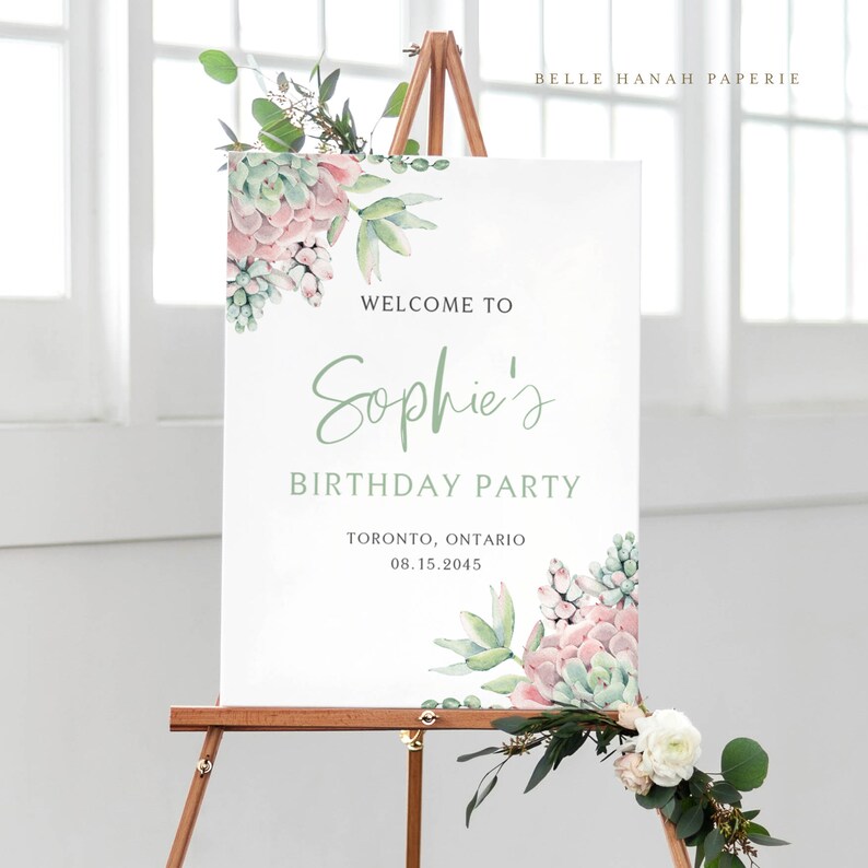 Printable Succulents Baby Shower Welcome Sign Template - DIY Watercolor ...