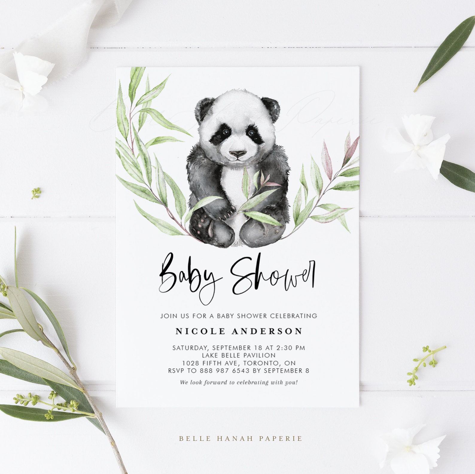 Printable Panda Baby Shower Invitation Template Watercolor | Etsy