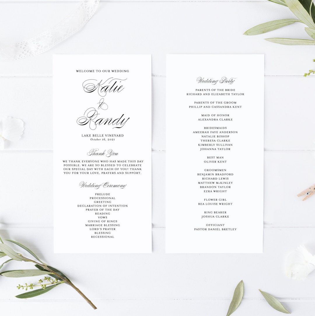 Printable Wedding Program Template 4x8 Editable Wedding Ceremony ...
