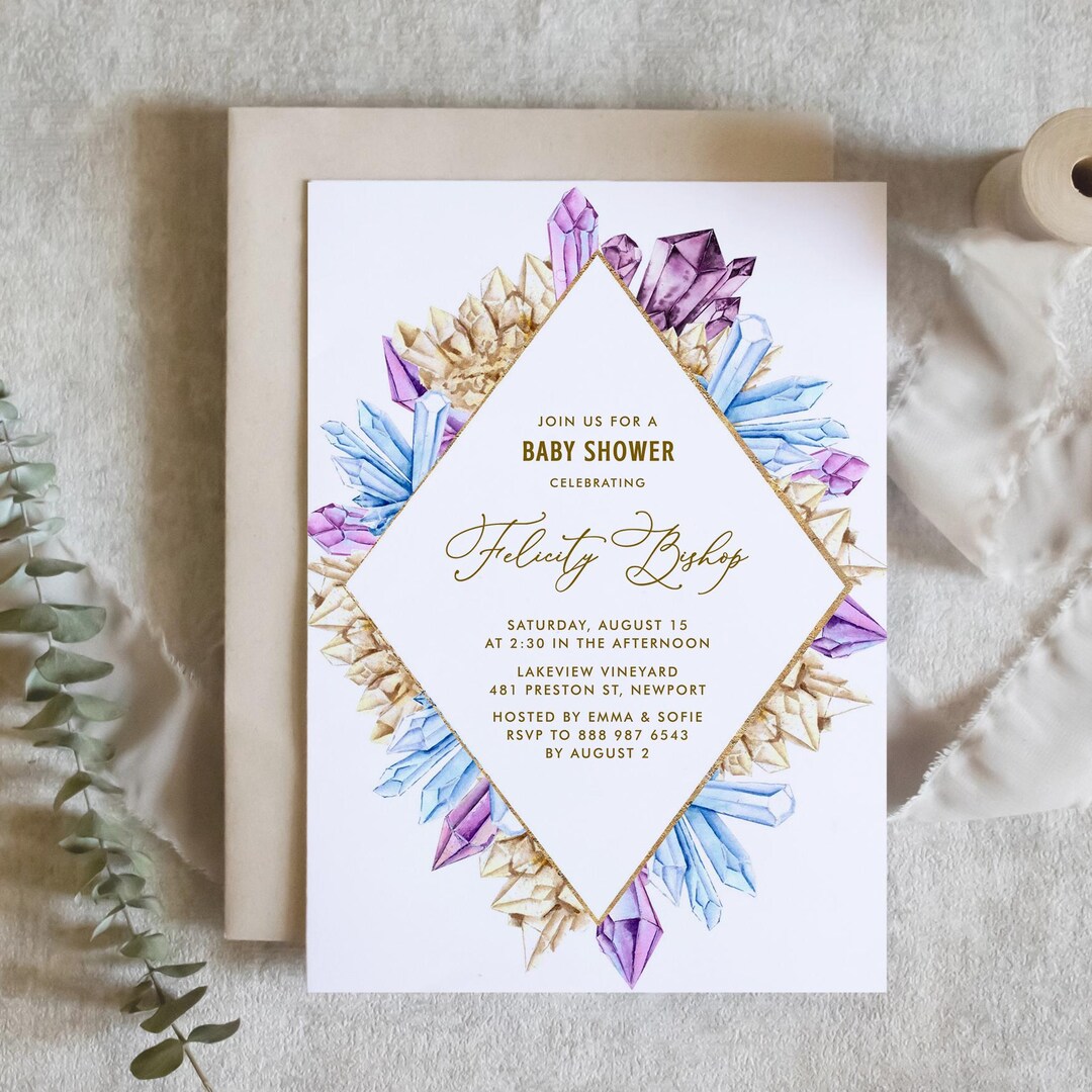 Printable Crystals Baby Shower Invitation Template - Boho Watercolor ...