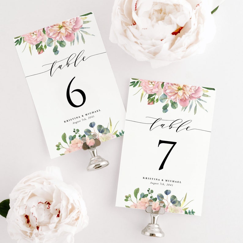 Printable Pink Floral Wedding Table Number Card Templates - Etsy