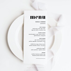 Printable Black and White Menu Card Template - 4x9 Retro Bold ...