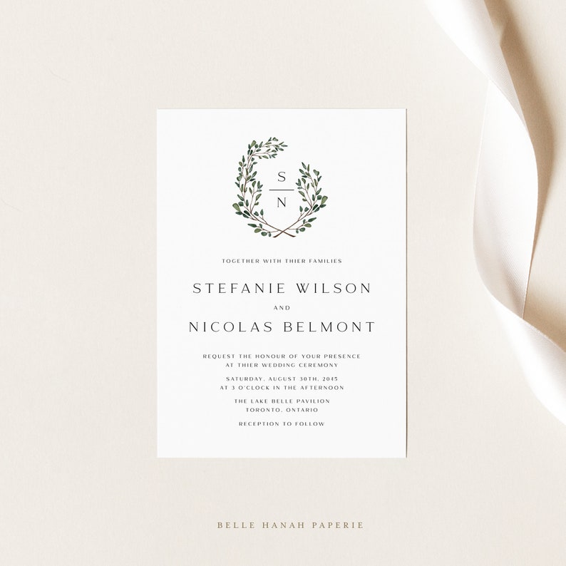 Printable Minimalist Wedding Invitation Set Template - Watercolor ...