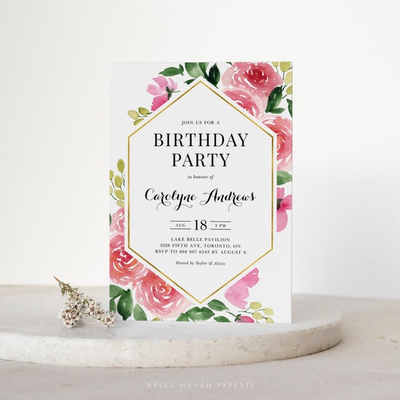 Printable Pink Floral Birthday Party Invitation Template | Etsy