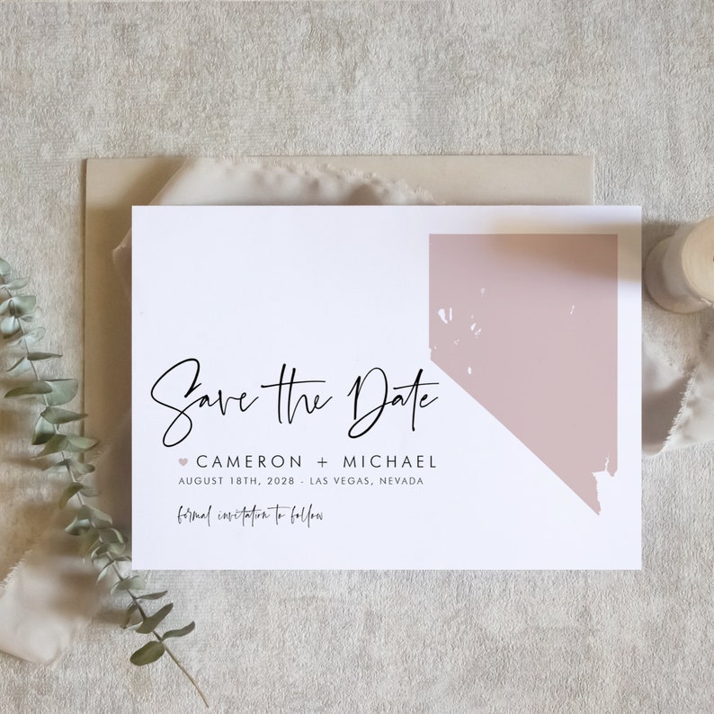 Printable Blush Pink Nevada Map Save the Date Announcement | Etsy