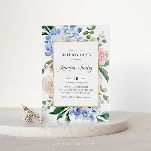 Printable Hydrangea Birthday Party Invitation Template DIY - Etsy