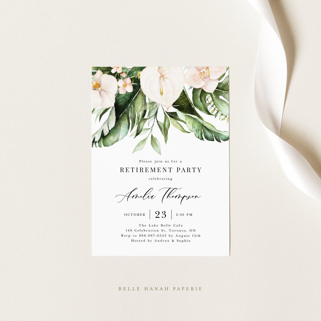 Printable Tropical Retirement Party Invitation Template - Watercolor ...