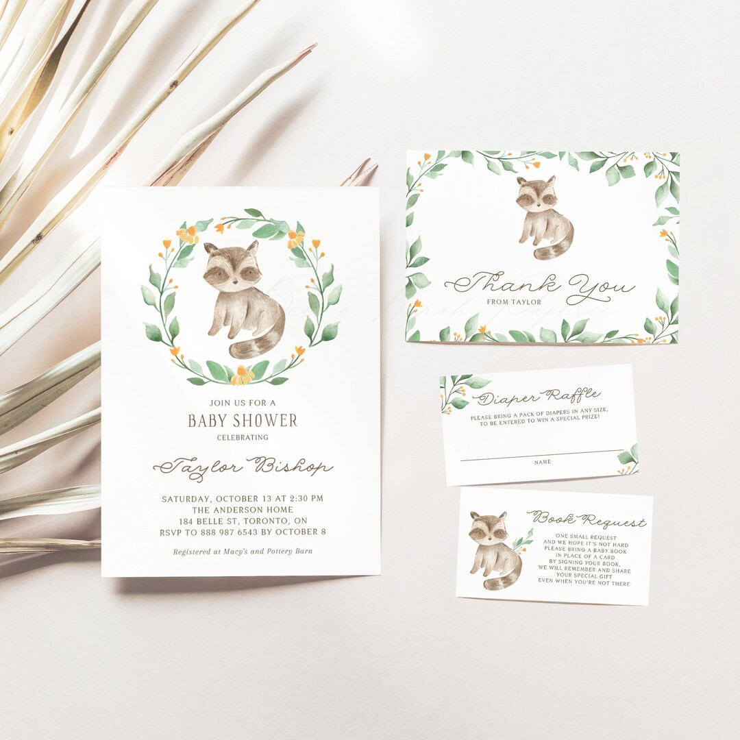 Printable Raccoon Baby Shower Bundle Templates Woodland - Etsy
