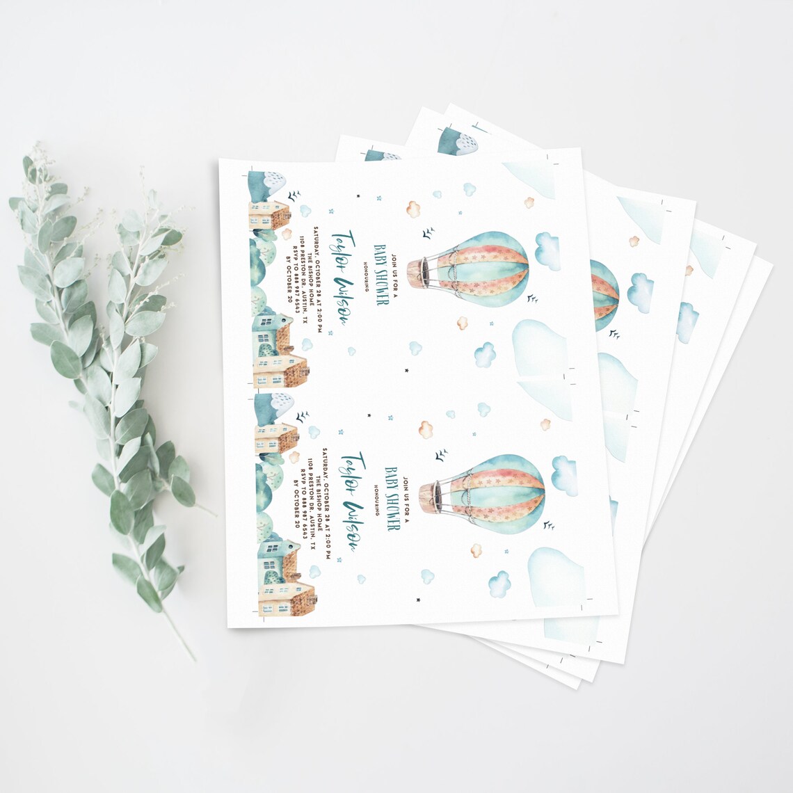 Editable Hot Air Balloon Boy Birthday Invitation Template - Printable ...