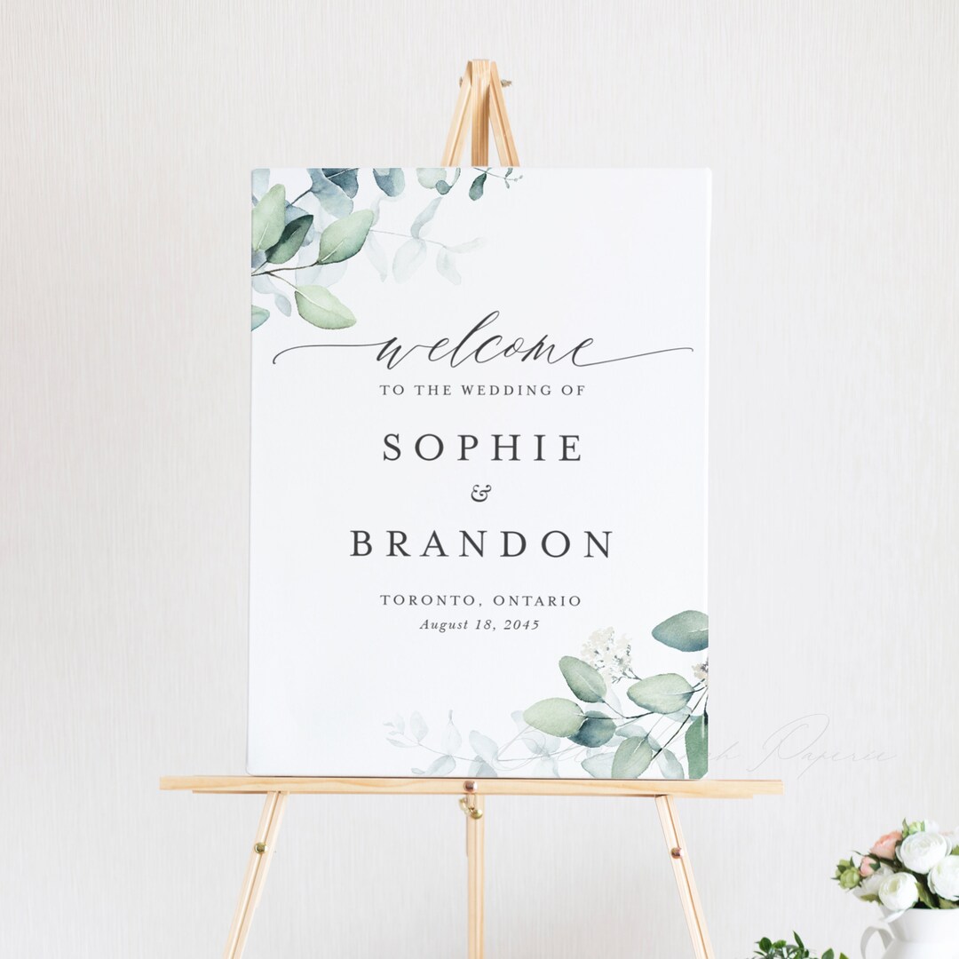 Printable Boho Greenery Wedding Welcome Sign Template - DIY Watercolor ...